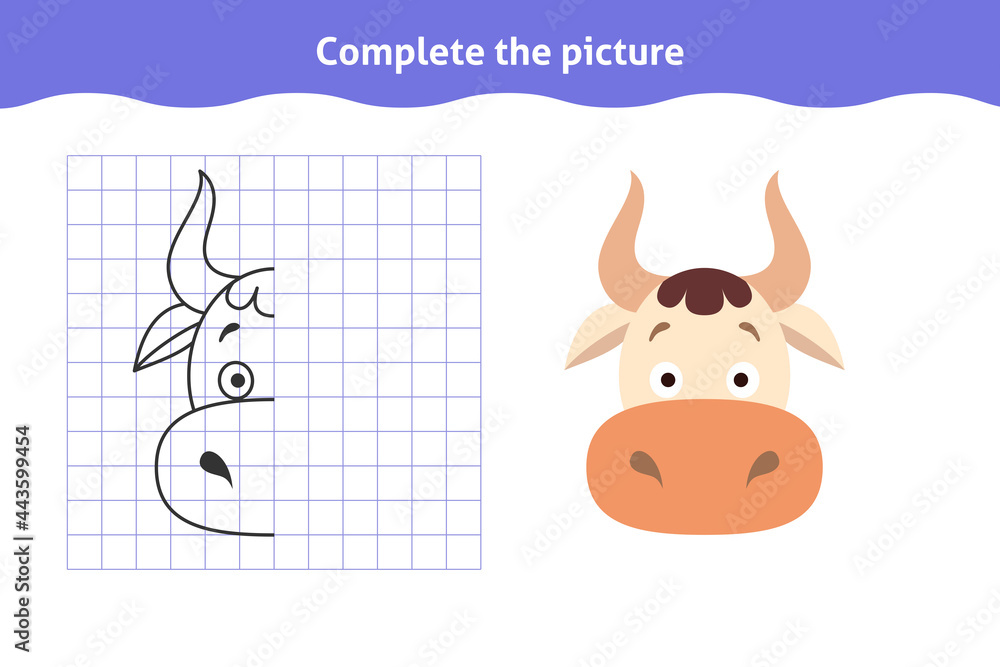 Complete the picture. Educational game, reflection image for toddlers ...