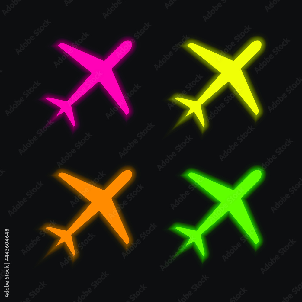 Airplane four color glowing neon vector icon Stock Vector | Adobe Stock
