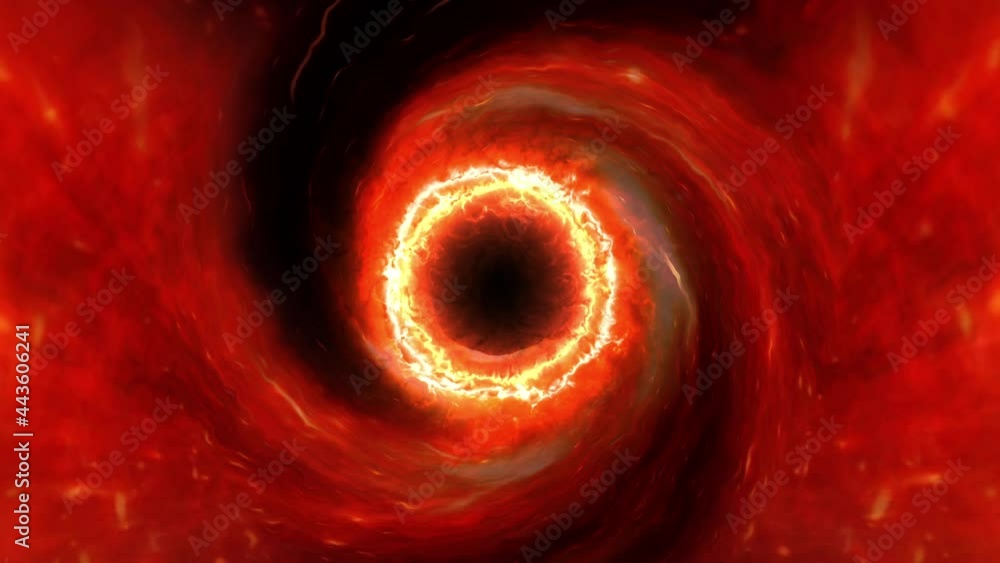 Glow orange red black hole rotation in deep space background animation ...