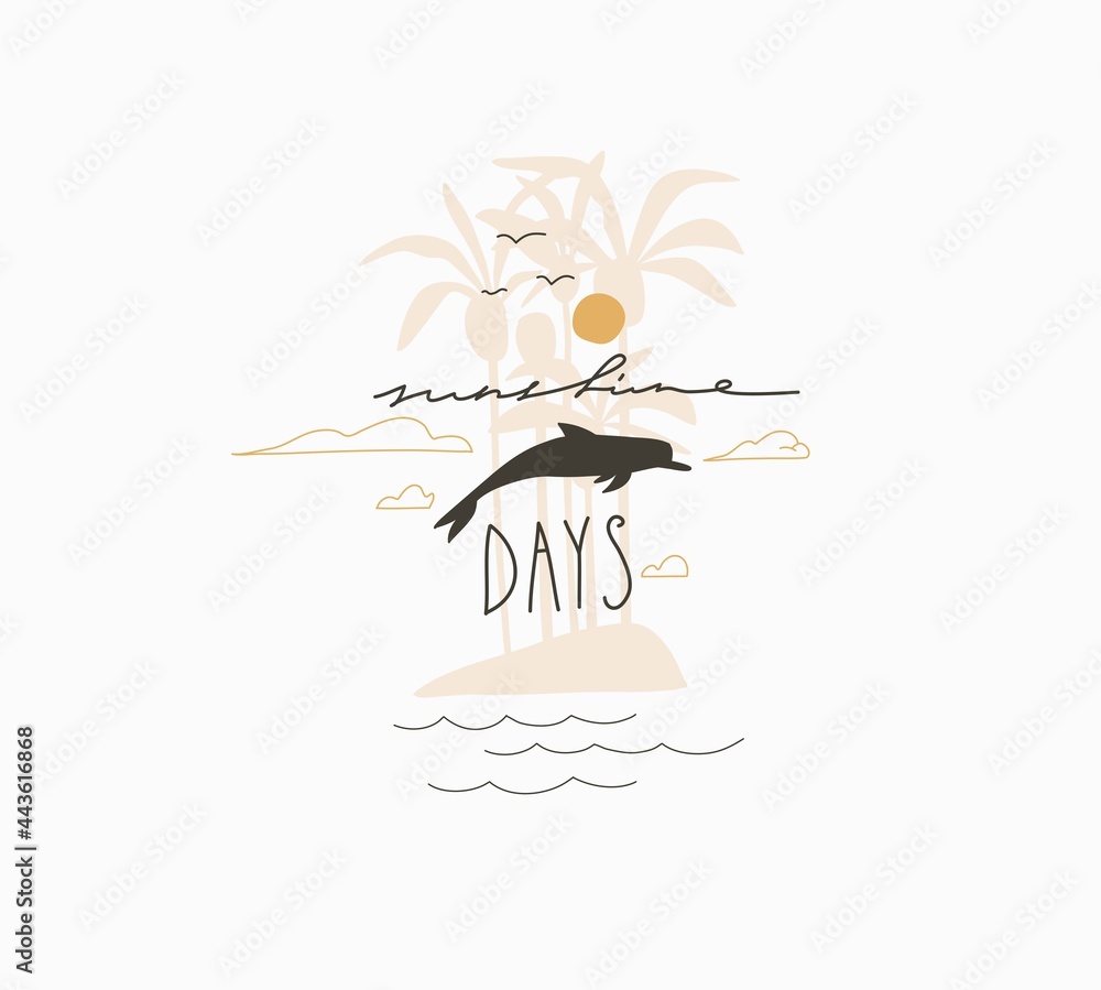 Hand drawn vector abstract stock graphic summer time cartoon ...