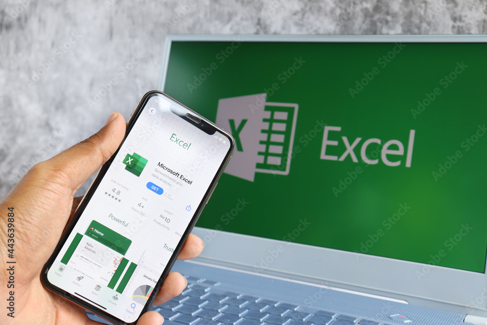 Microsoft Excel logo on computer screen and Microsoft Excel logo on ...