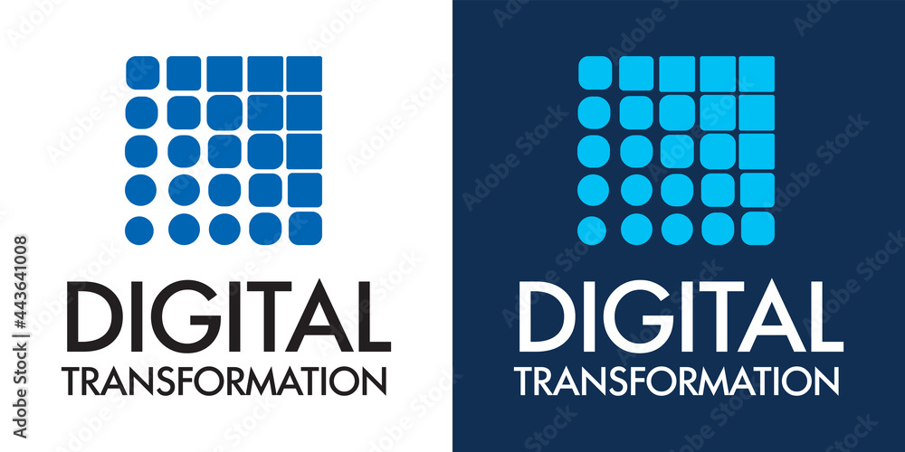 Digital transformation logo. The circles turn into squares. Direction ...
