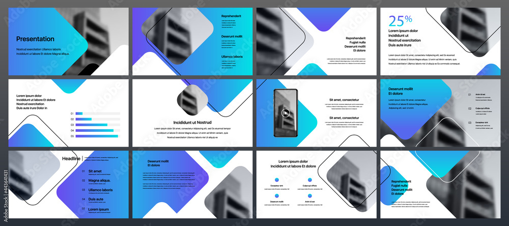 Set of vector slides for presentations and reports. Geometric elements ...