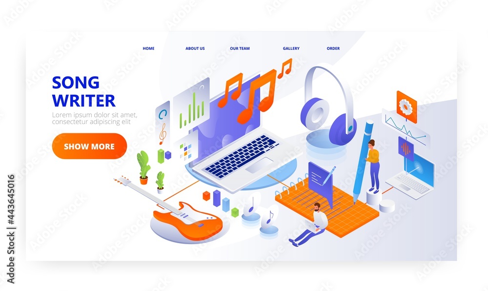 Song writer, landing page design, website banner vector template ...