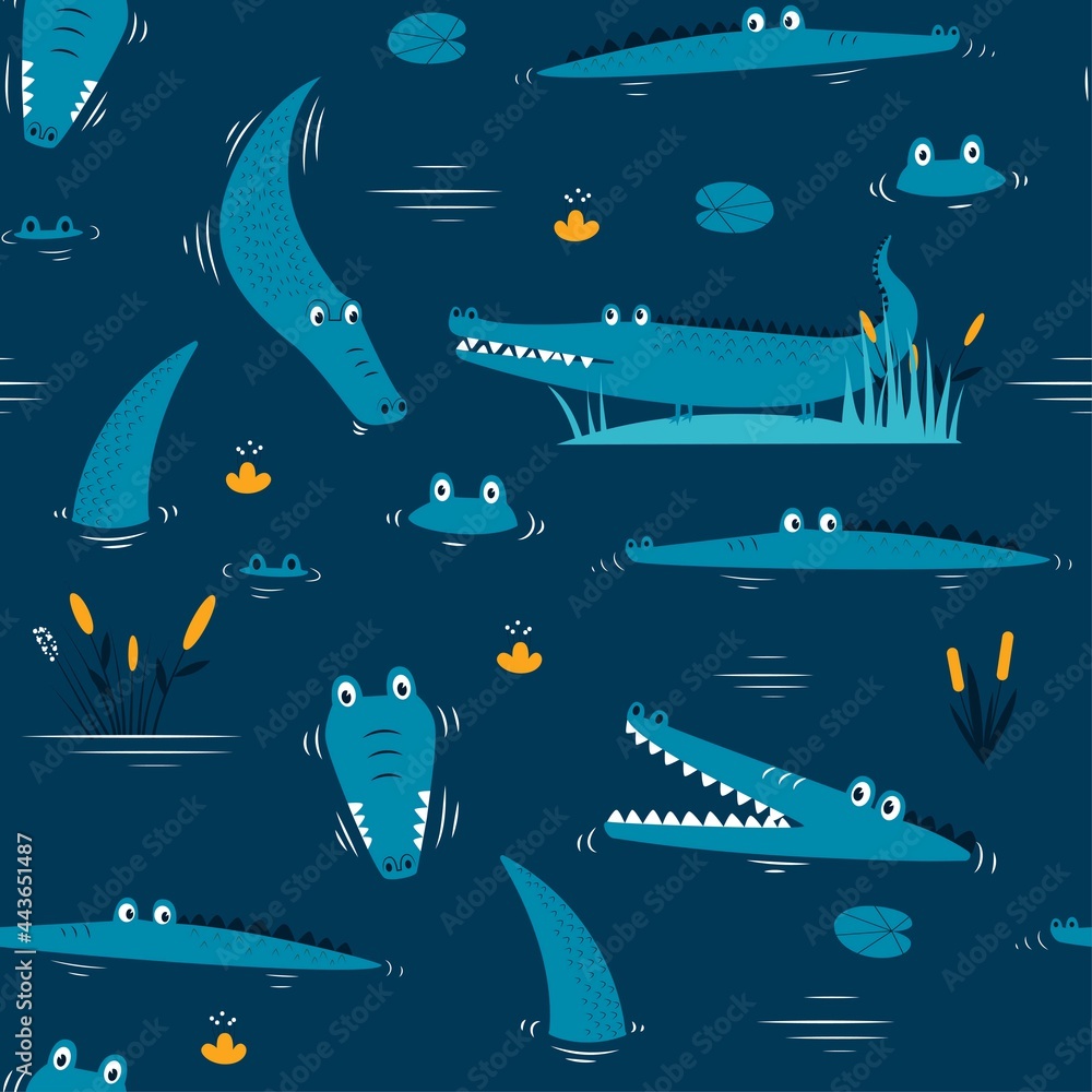 Hand drawing cute crocodile seamless pattern vector illustration for ...