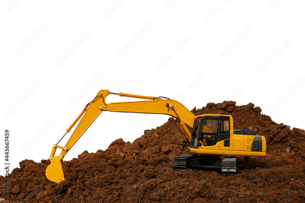 Excavator loader is digging in the construction site work isolated on ...