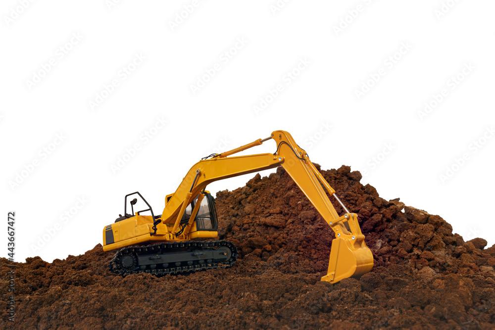 Excavator loader is digging in the construction site work isolated on ...