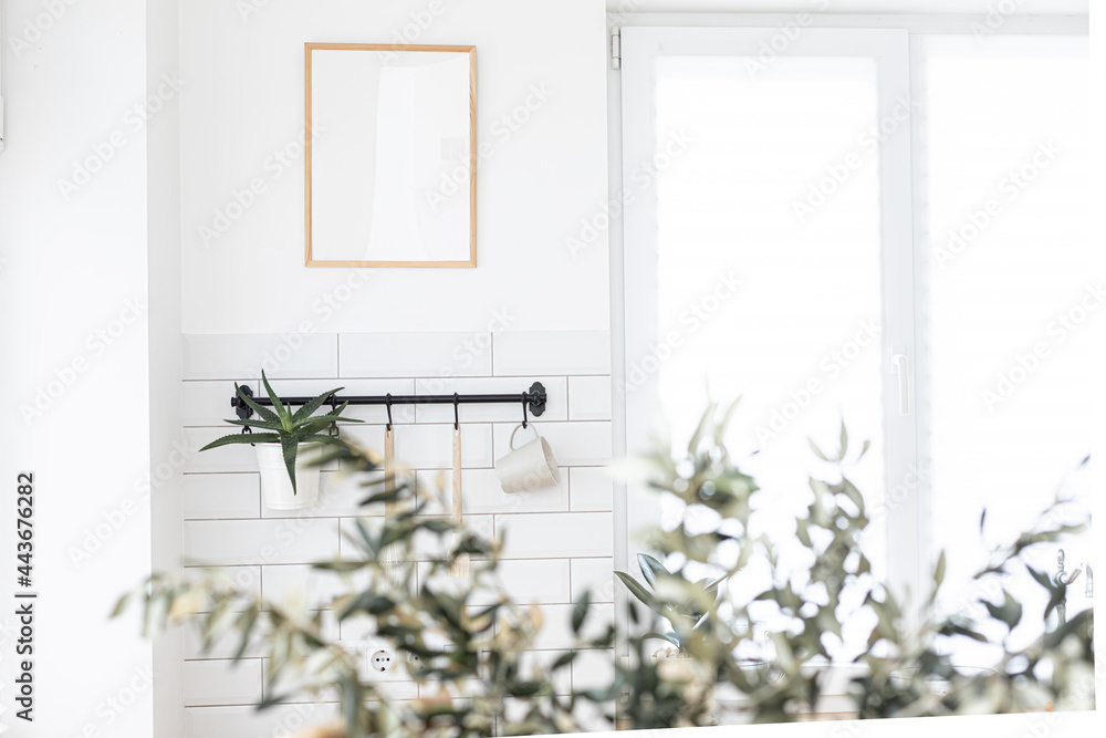 Mock up frame in kitchen interior background. Scandinavian home design ...
