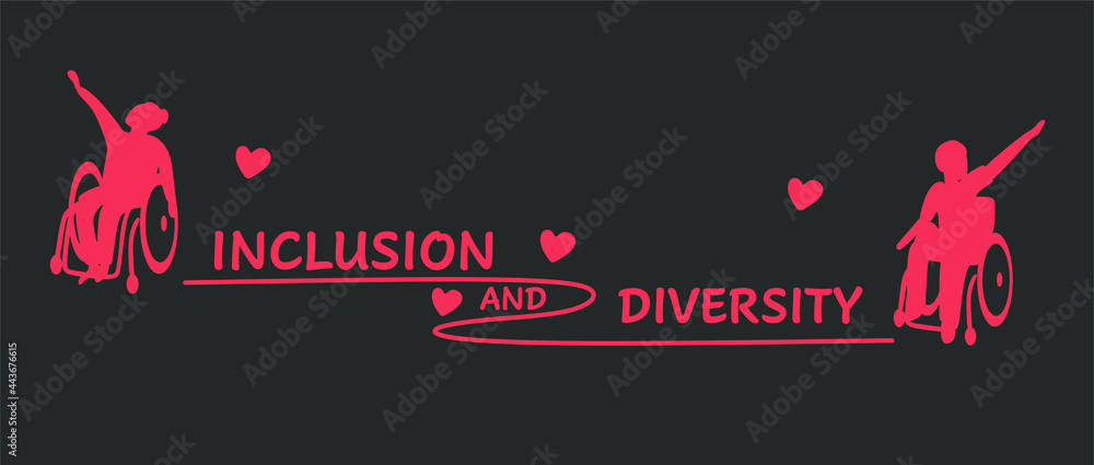 Logo inclusion and diversity. Text logo with disabled people in a ...