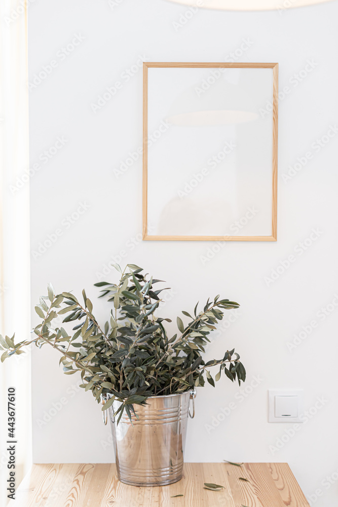 Mock up frame in kitchen interior background. Scandinavian home design ...