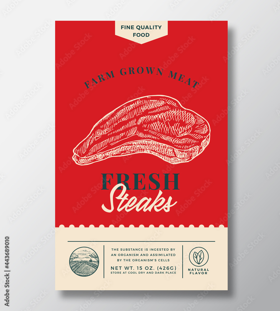 Farm Grown Meat Abstract Vector Packaging Design or Label. Modern ...