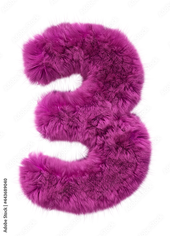 Pink fur alphabet. furry Furry number 3 isolated on white background ...
