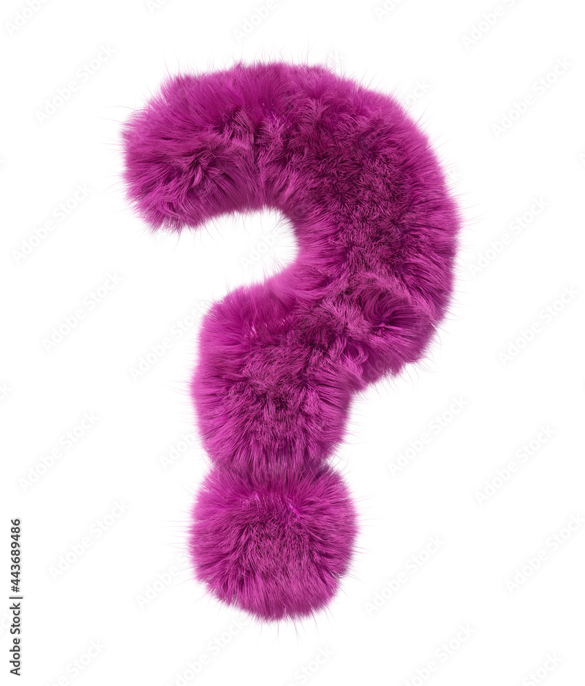Pink fur alphabet. furry Furry question mark isolated on white ...