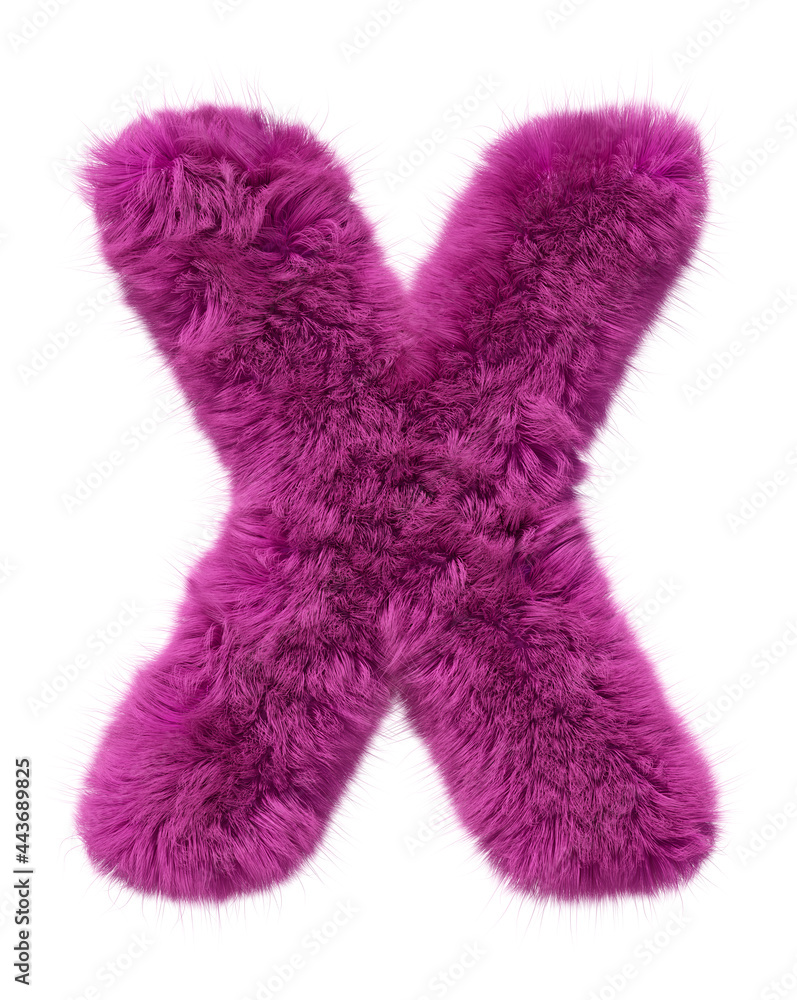 Pink Fur Alphabet Furry Furry Letter X Isolated On White Background
