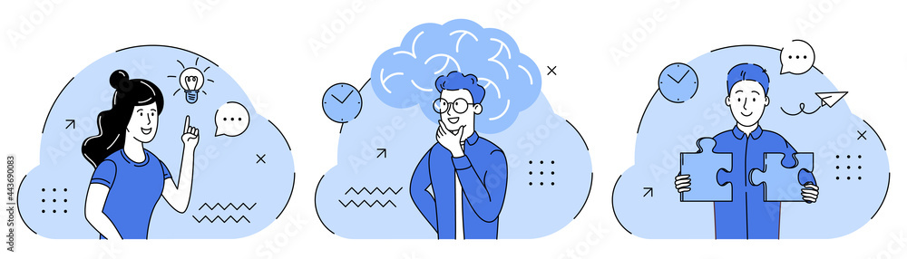Brain activity abstract business concept vector flat illustration set ...