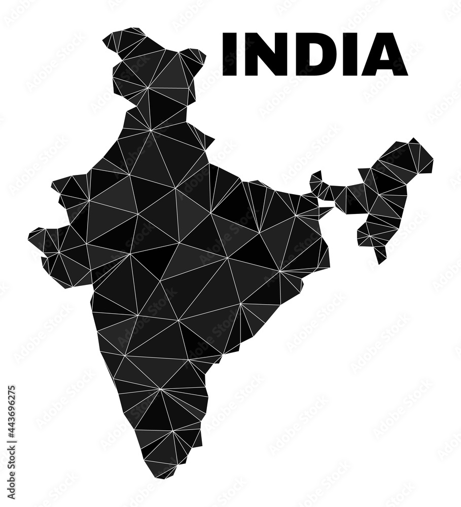 Low-poly India map. Polygonal India map vector combined of chaotic ...