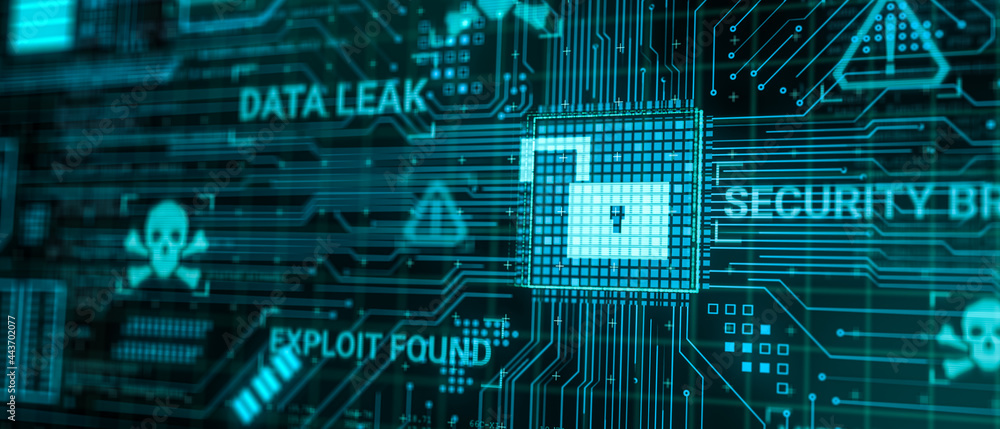Hacker Attack Computer Hardware Microchip While Process Data Through