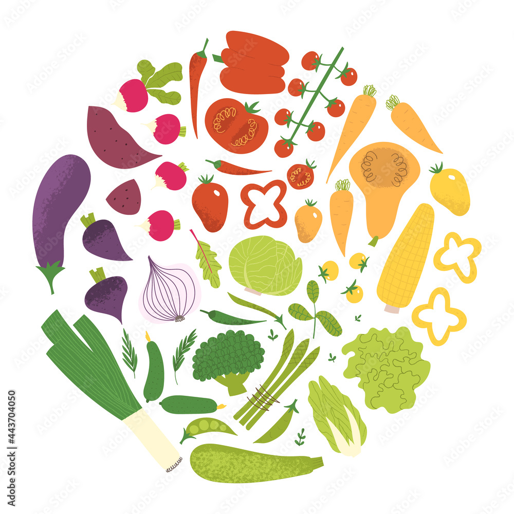 Eat the rainbow concept. Healthy vegan eating awareness poster. Color ...