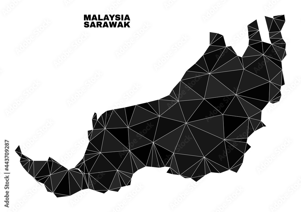Low-poly Sarawak State map. Polygonal Sarawak State map vector is ...