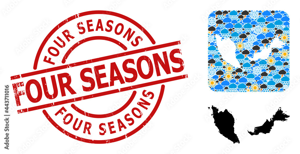 Climate pattern map of Malaysia, and distress red round Four Seasons ...
