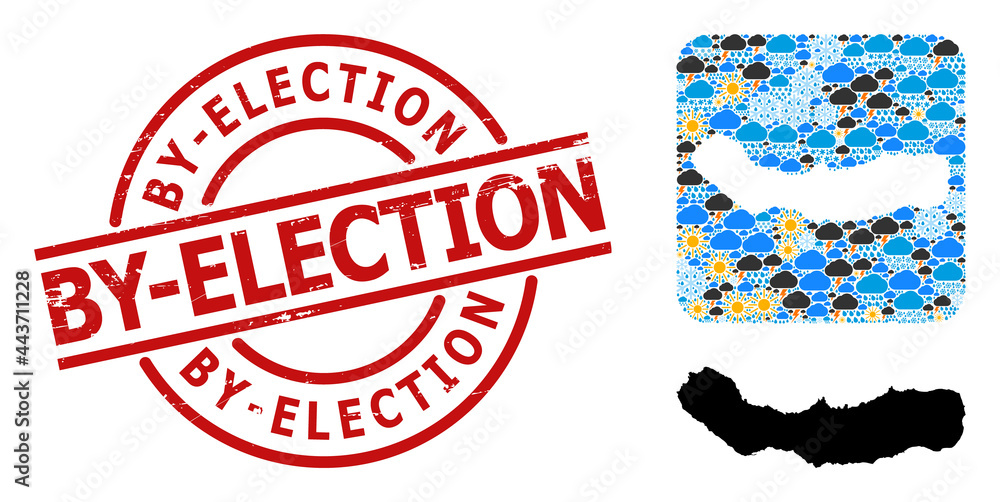 Weather collage map of Sao Miguel Island, and grunge red round By ...