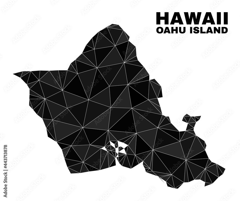 Low-poly Oahu Island map. Polygonal Oahu Island map vector combined ...