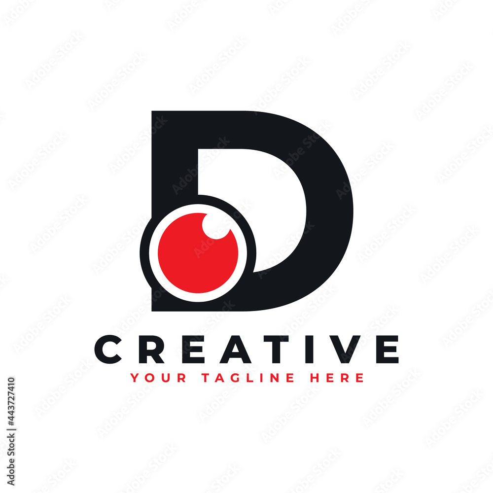 Abstract Eye Logo Letter D. Black Shape D Initial Letter with Red ...
