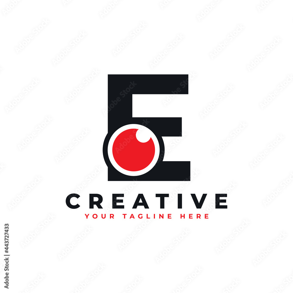 Abstract Eye Logo Letter E. Black Shape E Initial Letter with Red ...