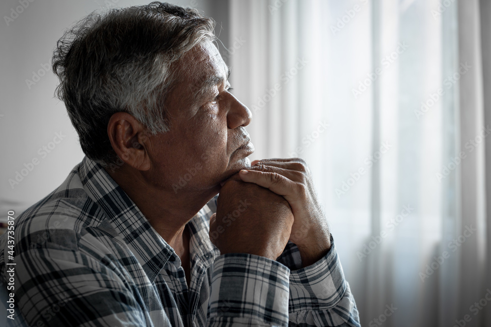 Old man feeling disappointed, lost in sad thoughts, portrait. An ...