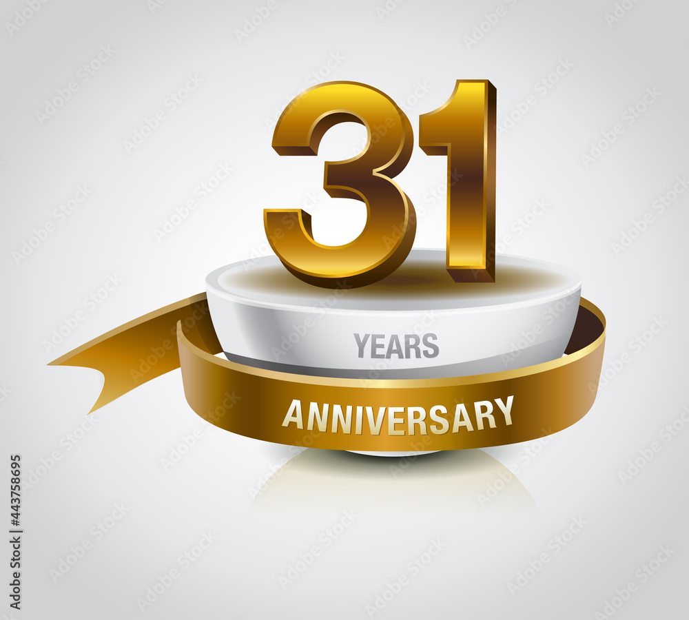 31 years golden anniversary logo celebration with ring and ribbon ...