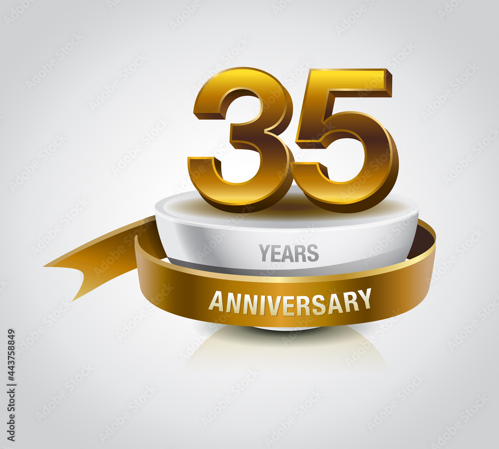35 years golden anniversary logo celebration with ring and ribbon ...