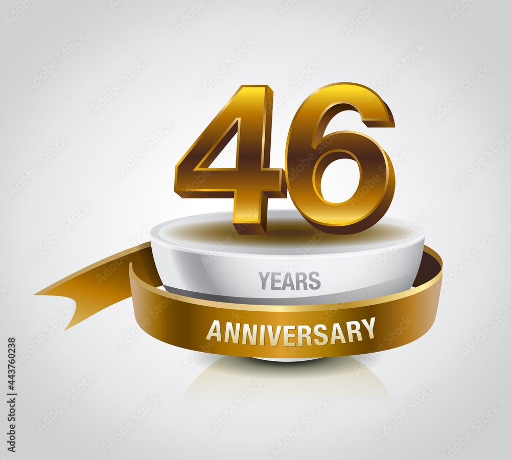 46 years golden anniversary logo celebration with ring and ribbon ...
