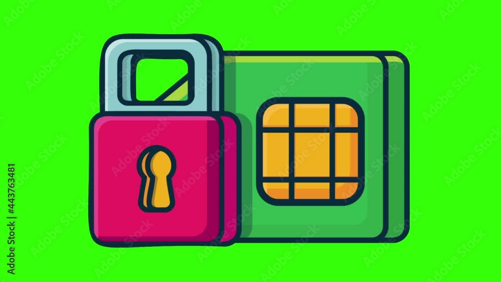 sim card lock concept symbol animation on green screen background Stock ...