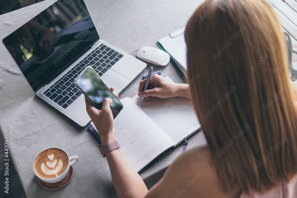 Business woman working on desk with laptop computer,Business woman ...