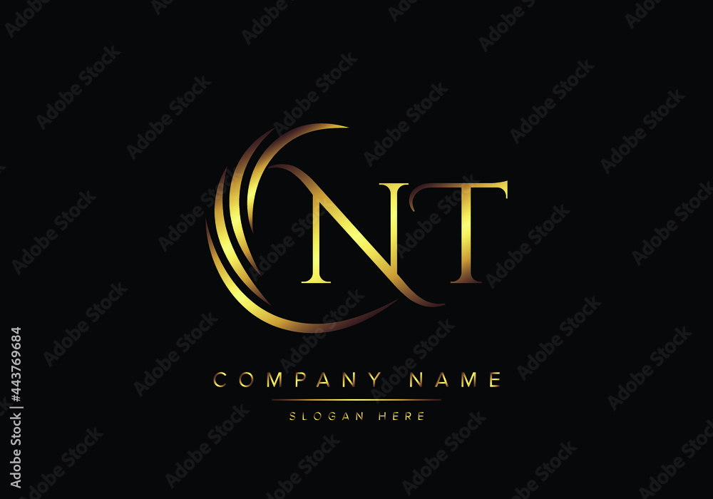alphabet letters NT monogram logo, gold color elegant classical Stock ...