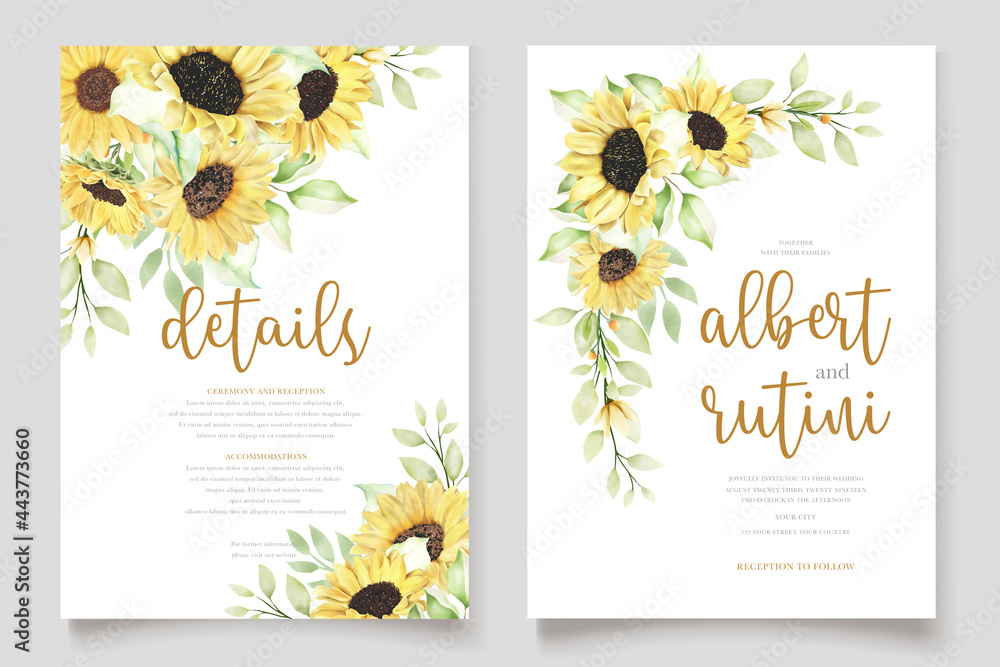 watercolor sunflower invitation card Stock Vector | Adobe Stock