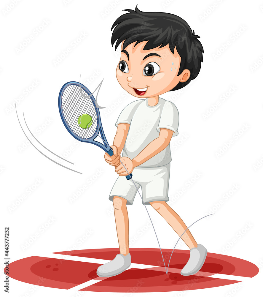 Cute boy playing tennis cartoon character isolated Stock Vector | Adobe ...
