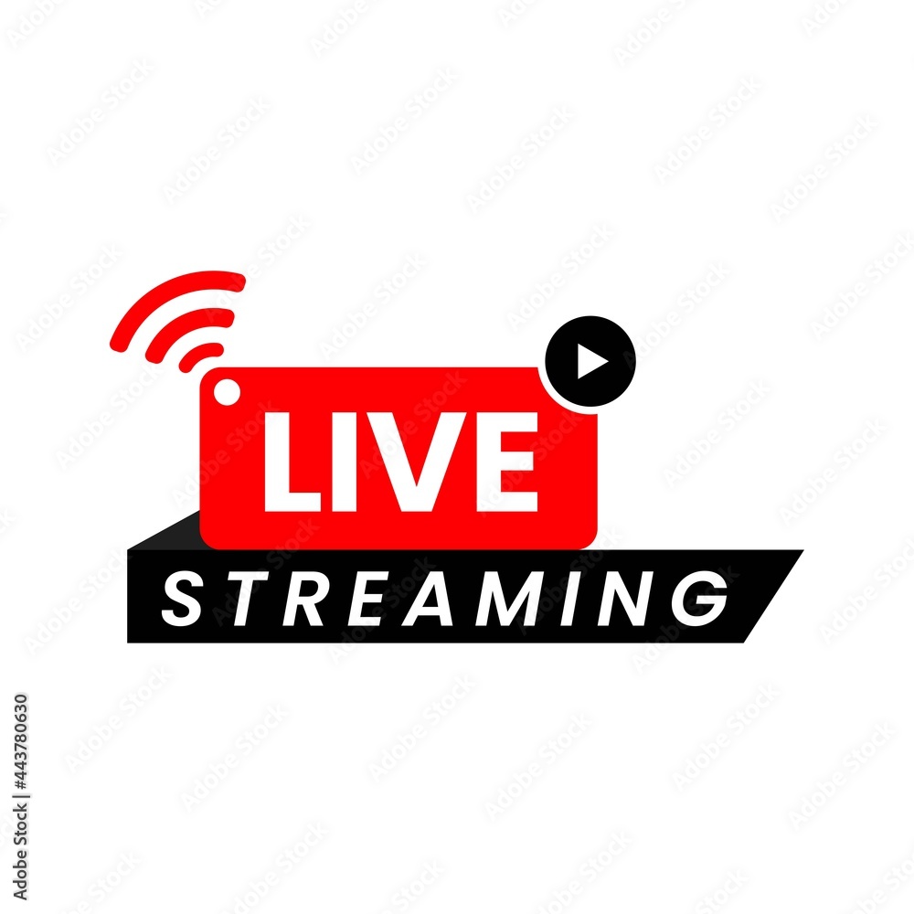 Vector live stream icon flat style with play button isolated on ...