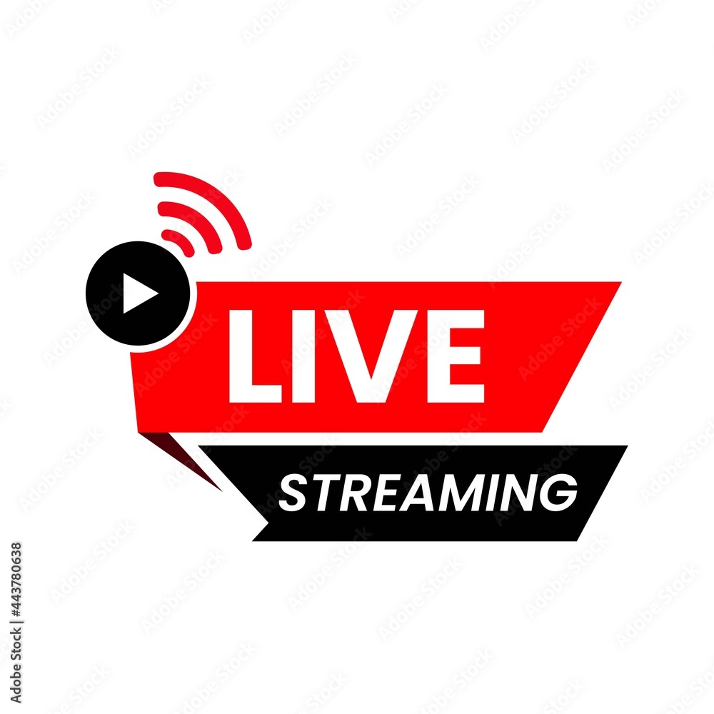 Vector live stream icon flat style with play button isolated on ...