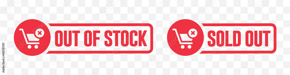 Sold-out, Out-of-stock red stamp banner sign set. . Isolated stamped ...