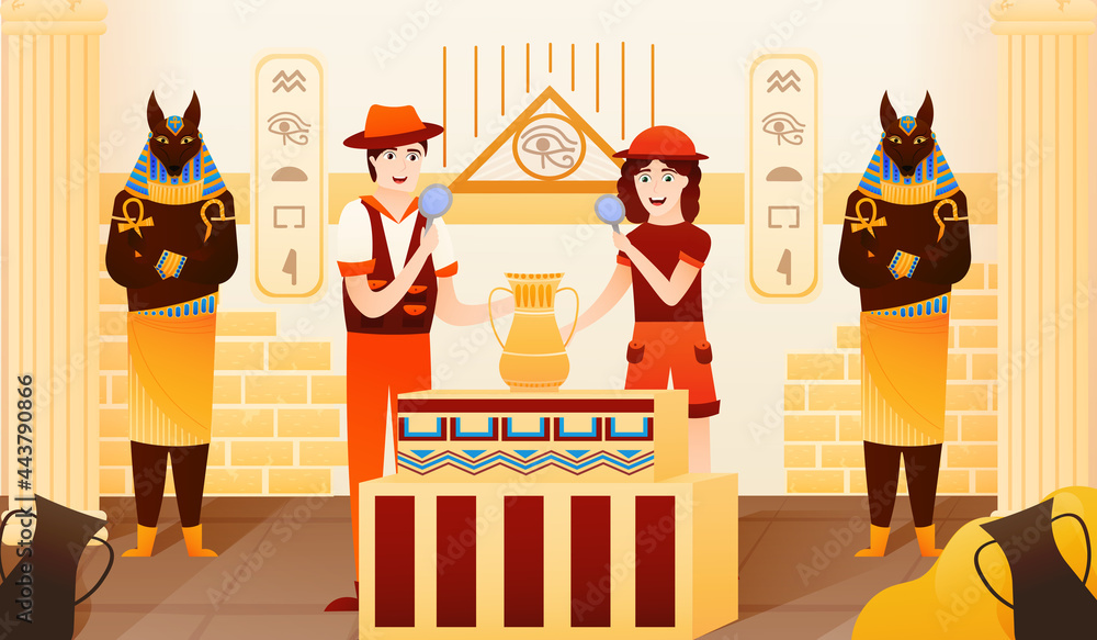 Ancient egyptian tomb background with explorer hunting for treasure ...