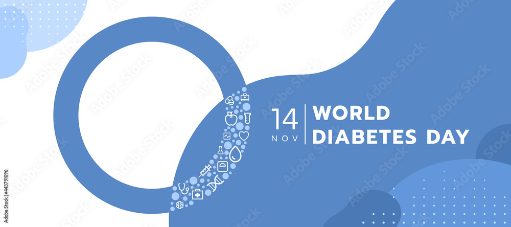world diabetes day - blue ring circle sign and icon medical on abstract ...