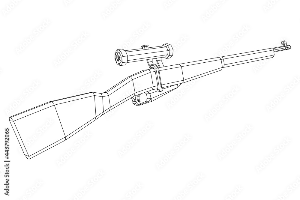 Sniper bolt-action rifle mosin nagant. Wireframe low poly mesh vector ...