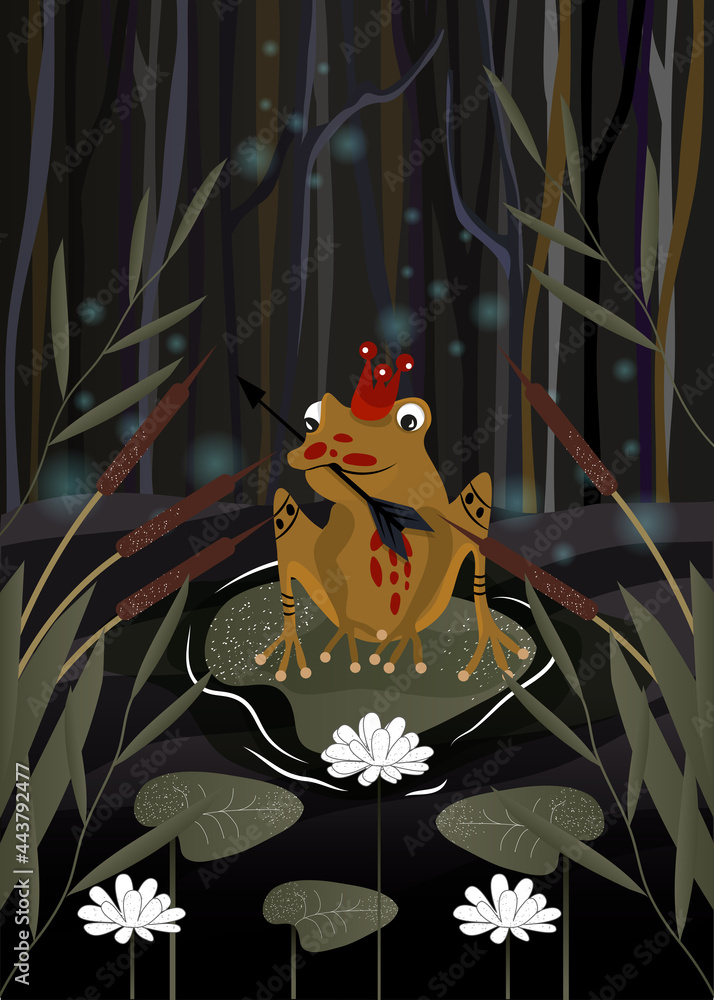 The frog princess. Fairy tale. Vector illustration in the book. Modern ...