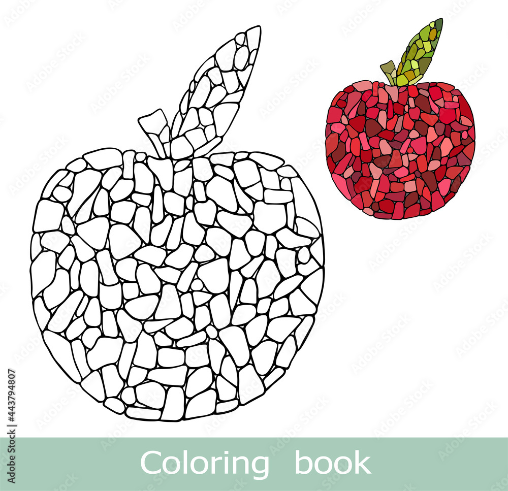 Coloring book page. Cartoon apple colorful template. Apple silhouette ...