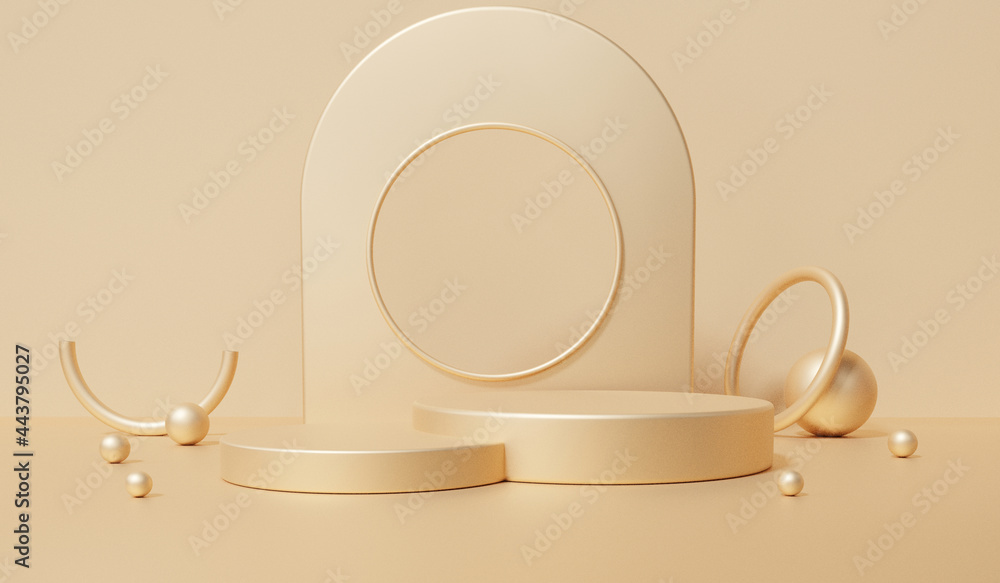 Abstract minimal gold 3d background with geometric shapes, pedestal ...