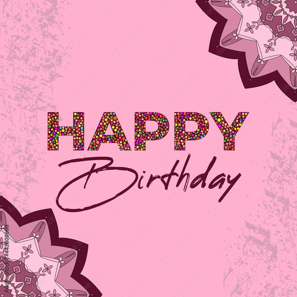 Happy Birthday card template with beautiful mandala art and luxury text ...