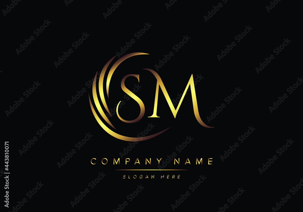 alphabet letters SM monogram logo, gold color elegant classical Stock ...