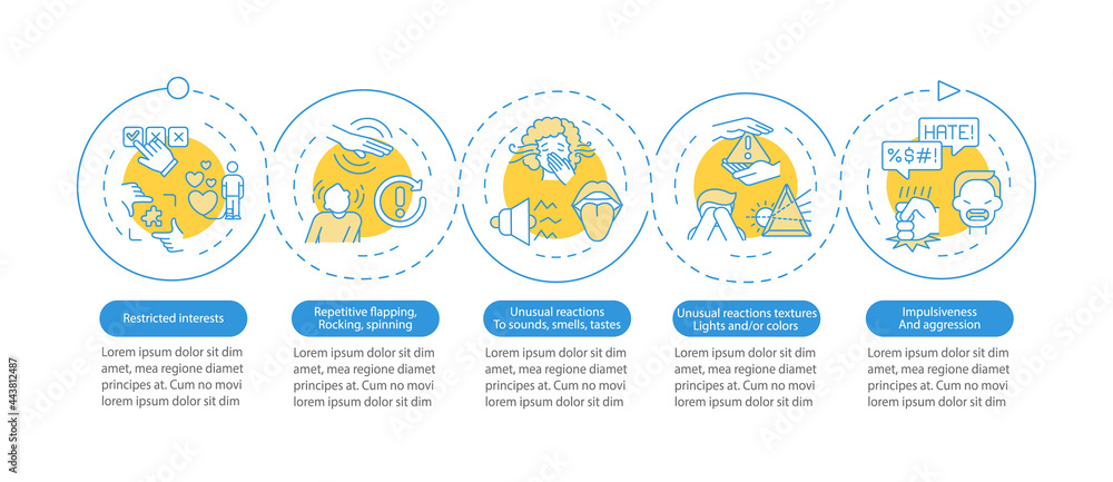 ASD diagnosis vector infographic template. Unusual reactions ...