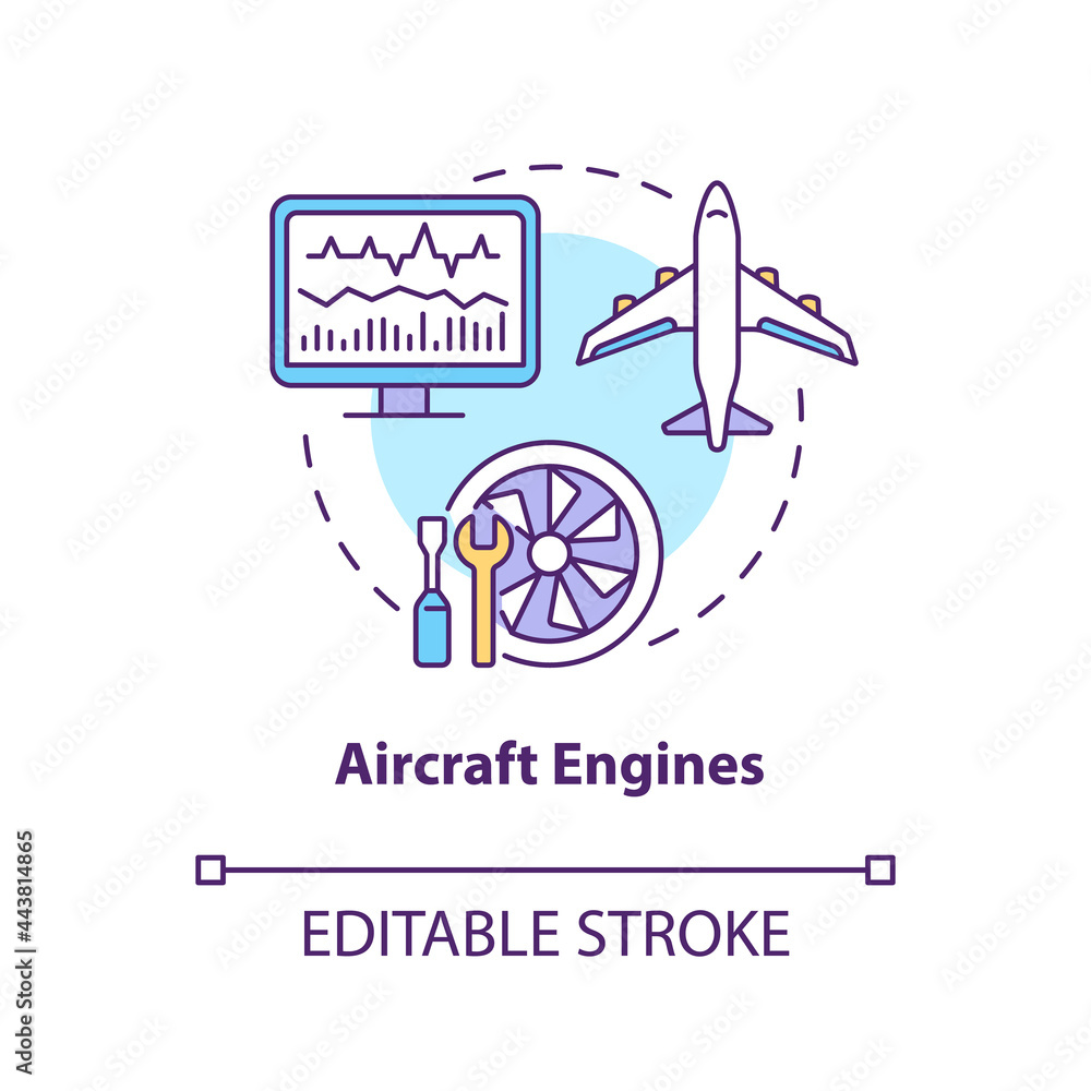Aircraft engines concept icon. Digital twin application by industry ...